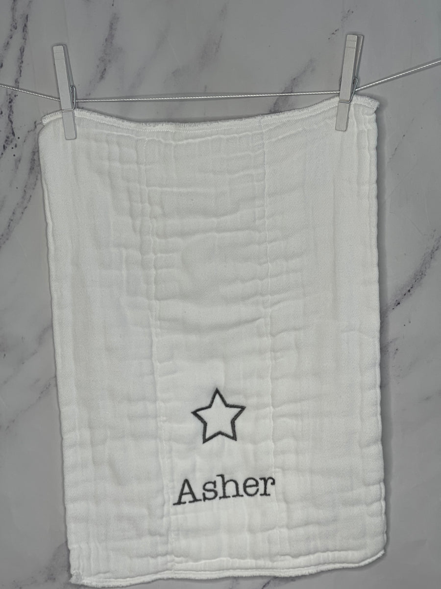 Ash Color Star & Name Burp Cloth – Cheeks & Bubbles Handmade